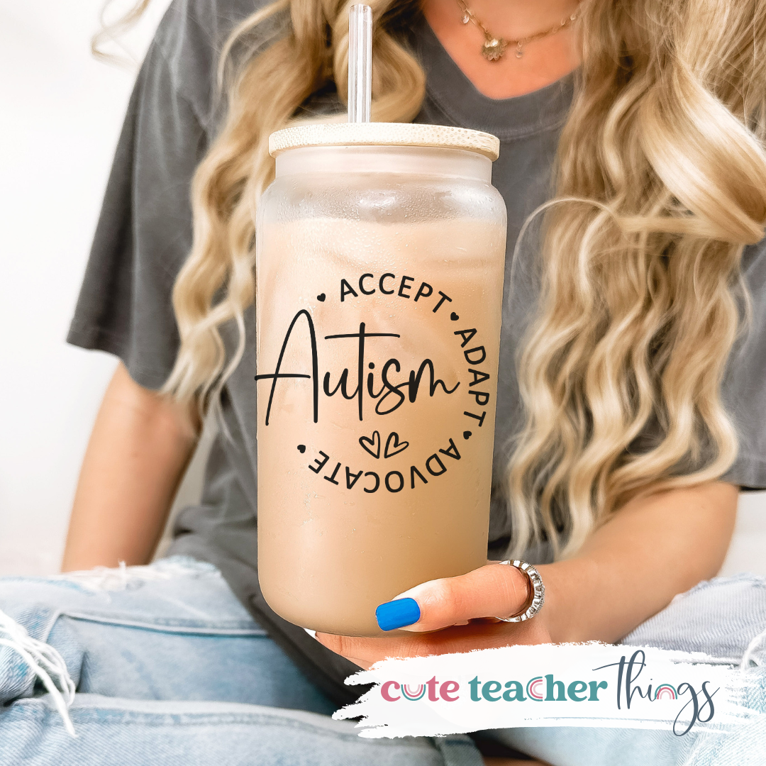 Autism Adapt Advocate Accept Frosted Glass Cup – Cute Teacher Things